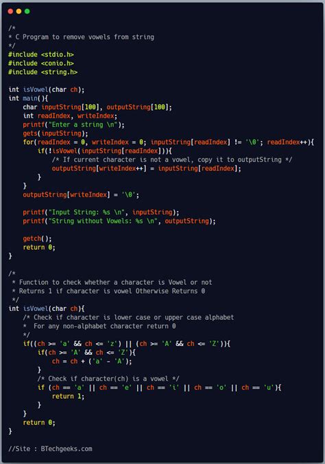 c program to delete vowel alphabets from a string btech geeks