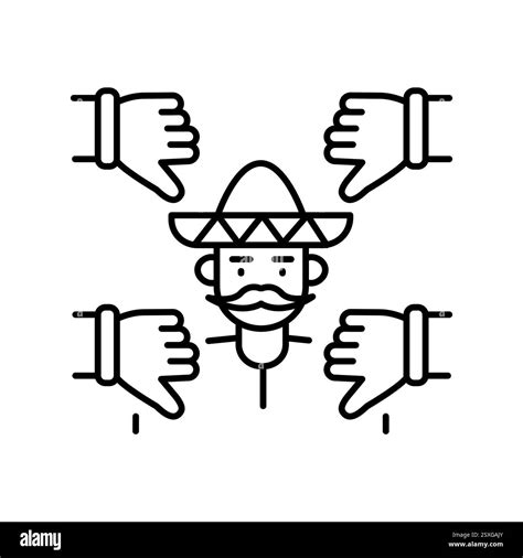 Racial Discrimination Black Line Icon Vector Isolated Element