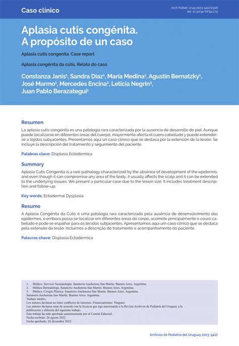 Pdf Aplasia Cutis Congenita Case Report