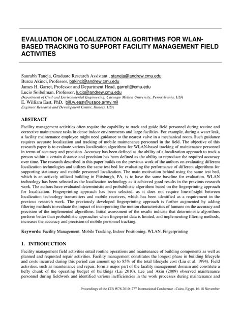 Pdf Evaluation Of Localization Algorithms For Wlan Based Tracking To
