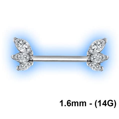 Nipple Bar Steel Internal Thread 3 Gem Marquise Fan
