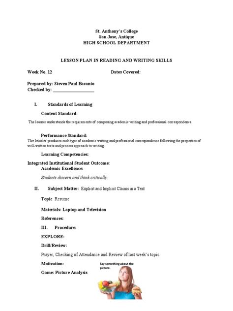 week 12 explicit and implicit claims in a text pdf lesson plan