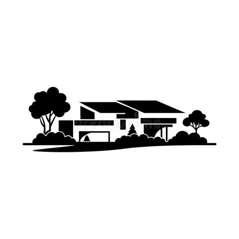 Modern House Design Black Silhouette Icon Minimalist Home Illustration Suburban Landscape Simple