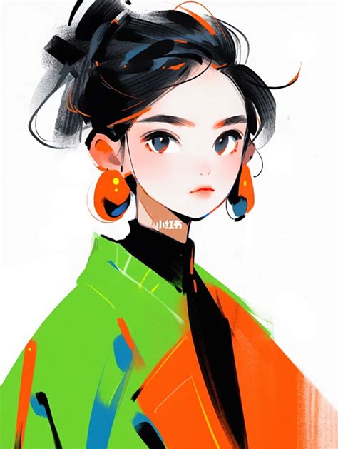 Ai 丨平面插画丨极简粗狂笔触丨女孩头像丨 花瓣网