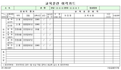 교육훈련 이력카드 업종별서식