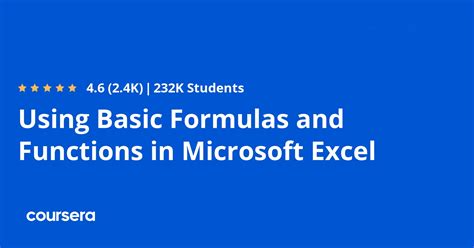 Using Basic Formulas And Functions In Microsoft Excel Short Course Coursera