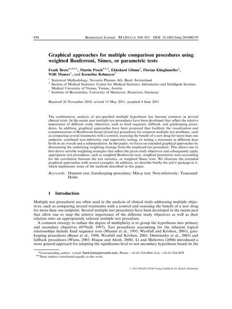 Bretz Et Al 2011 Graphical Approaches For Multiple Comparison