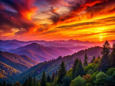 Captivating Smoky Mountain Sunset a Breathtaking Landscape Photography Displaying Vibrant Hues ...