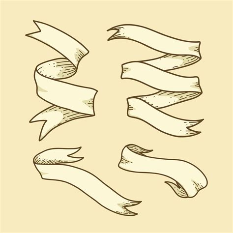 Vintage Ribbon Scroll Banner Zigzag Illustration Element Vector Hand