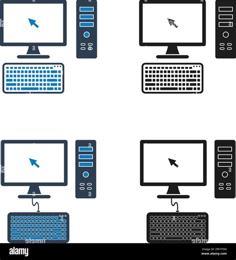 Computer Cpu And Keyboard Icon Set Flat Style Vector Eps Stock Vector