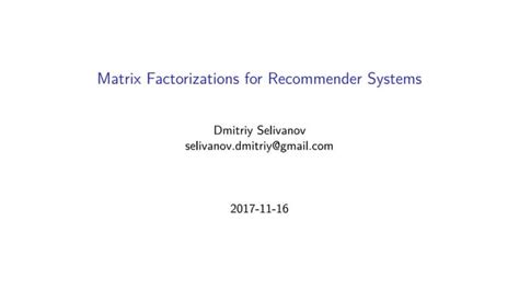 Matrix Factorizations For Recommender Systems Pdf