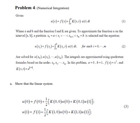 Solved Problem Numerical Integration Given U X Chegg Com