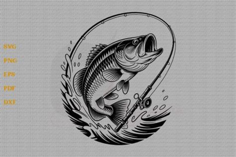 Bass Fishing Svg Fishing Rod Hook Svg Graphic By Craftabledesign