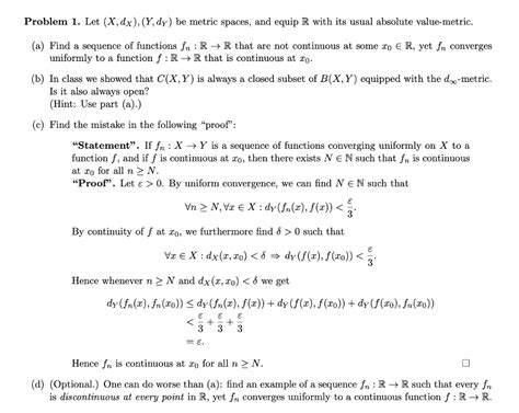 Solved Problem Let X X Y Dy Be Metric Spaces And Chegg
