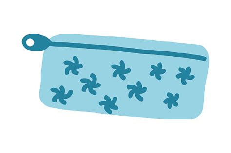 보라색 꽃 패턴이 있는 파란색 연필 케이스는 흰색 배경에 고립되어 있습니다 학용품 문구류 귀여운 디자인 학생 필수품의 컨셉