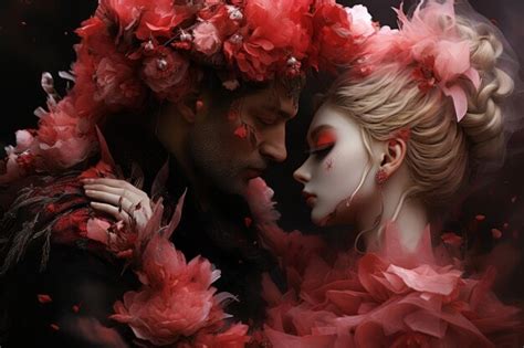 Sensual Couple Enveloped In Red Petals With A Fantasy Vibe Premium Ai