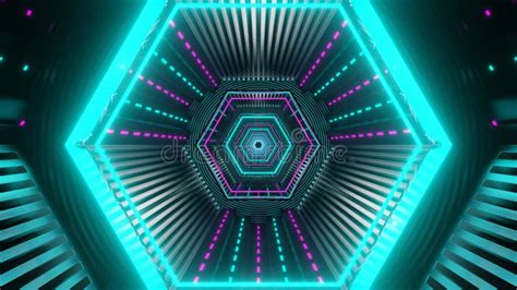 Cyan And Pink Neon Glowing Hexagon Futuristic Corridor Background Vj