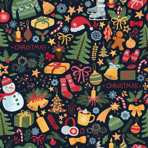 Vector Seamless Pattern With Colorful Illustrations Of Christmas Items Use It For Textile Print