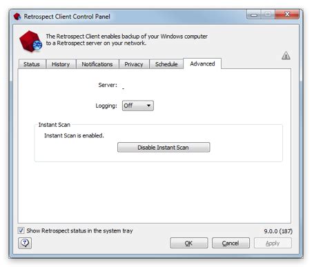 Retrospect Knowledge Base Advanced Logging Options