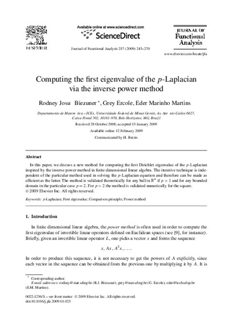 Pdf Computing The First Eigenvalue Of The P Laplacian Via The Inverse Power Method Grey