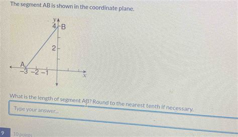 Solved The Segment Ab Is Shown In The Coordinate Plane What Is The Length Of Segment Aβ Round