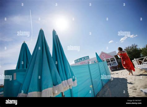 Woman On Tahiti Beach St Tropez Cote Dazur Provence France Stock