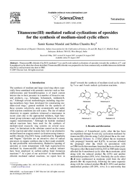 Titanocene Iii Mediated Radical Cyclizations Of Epoxides For The Synthesis Of Medium Sized