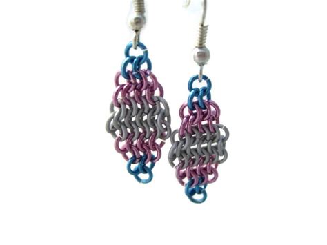 Trans Pride Earrings Transgender Flag Chainmaille Earrings Destai