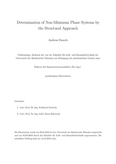Pdf Determination Of Non Minimum Phase Systems By The Structural Approach