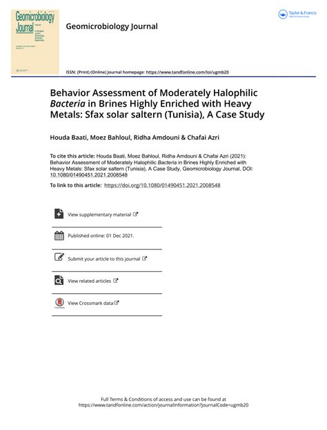 Pdf Behavior Assessment Of Moderately Halophilic Bacteria In Brines