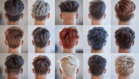 Collage Of Modern Men Hairstyles Showing Back Of Heads Stock Image