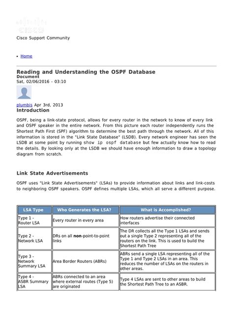 Cisco Support Community Reading And Understanding The Ospf Database 2013 04 15 Pdf