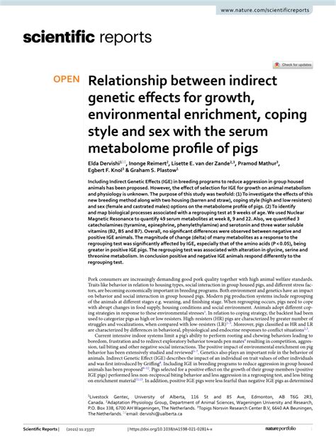 Pdf Relationship Between Indirect Genetic Effects For Growth Environmental Enrichment Coping
