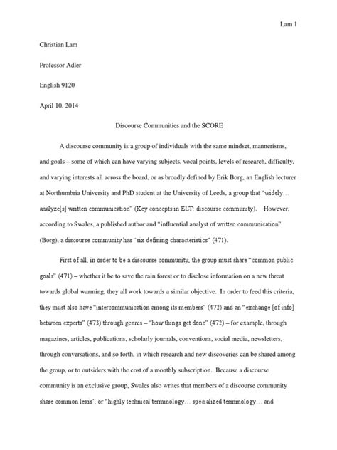 Discourse Communities Score Pdf Orthopedic Surgery Physician
