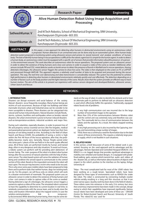 Pdf Gra Global Research Analysis X 70 Alive Human Detection Robot Using Image Acquisition And