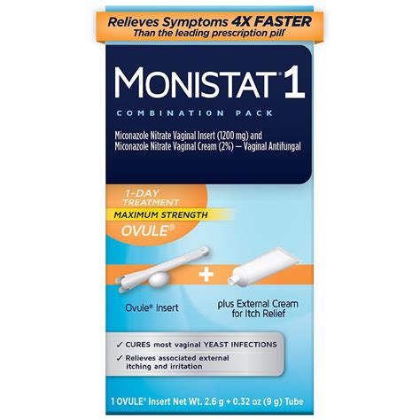 Monistat 1 Day Yeast Infection Treatment 1 Ovule Insert And External