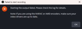 Starting The Output Failed Please Check Log For Details OBS Forums