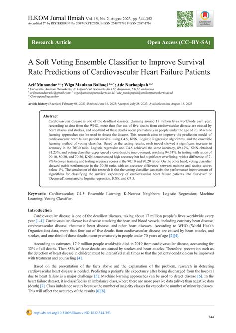 Pdf A Soft Voting Ensemble Classifier To Improve Survival Rate