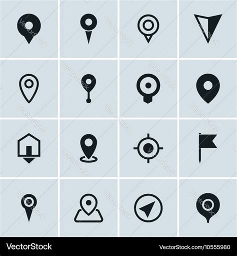 Map Location Icons Set 16 Pointers Symbols Vector Image