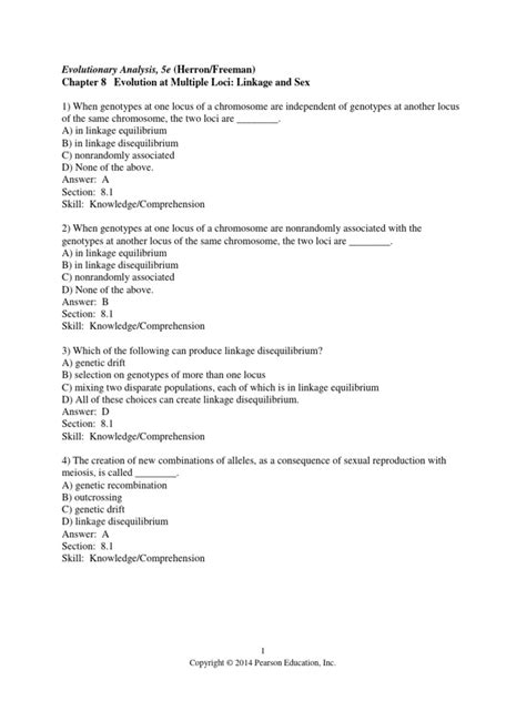 Evolutionary Analysis 5th Edition Herron Test Bank Pdf Genetic Linkage Locus Genetics