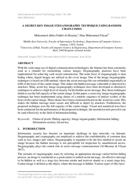 pdf a secret key image steganography technique using random chain codes