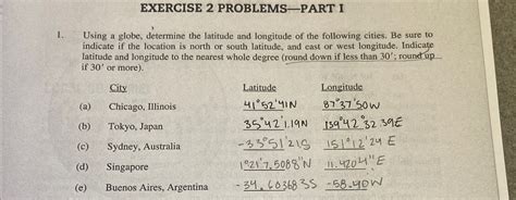Solved EXERCISE PROBLEMS PART IUsing A Globe Determine Chegg