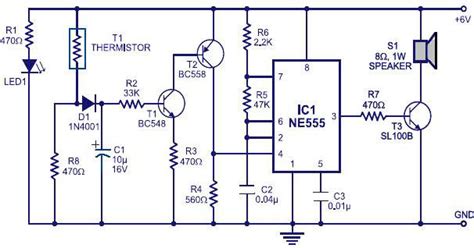 Fire Alarm Circuit Using IC 555 And Thermistor