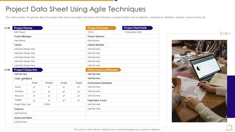 Agile Managing Plan Project Data Sheet Using Agile Techniques Presentation Graphics