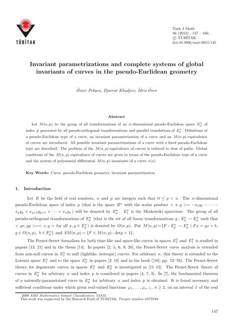 Pdf Invariant Parametrizations And Complete Systems Of Global Invariants Of Curves In The