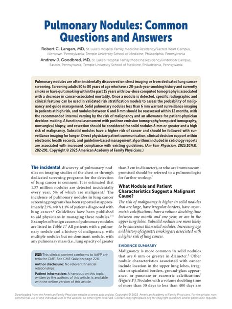 Pulmonary Nodules Pdf Ct Scan Diseases And Disorders