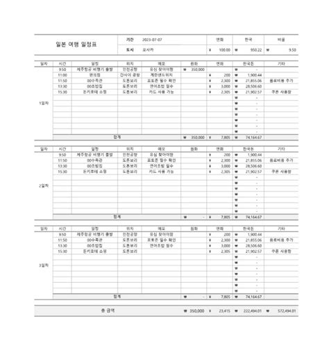 프로 J들을 위한 일본 여행 일정표 엑셀 파일 공유 P들도 쉽게 할수있음 네이버 블로그