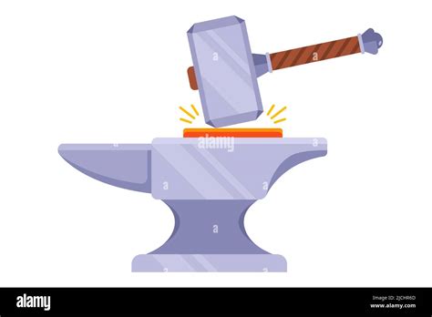 Hammer And Anvil Blacksmith Work Forge Iron Flat Vector Illustration