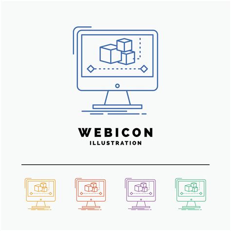 Animation Computer Editor Monitor Software 5 Color Line Web Icon