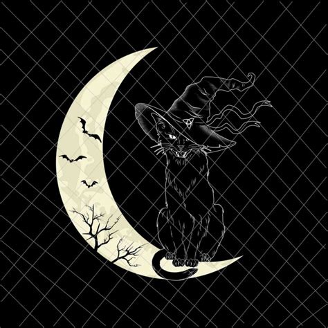 Moon Halloween Scary Black Cat Svg Black Cat Witch Hat Halloween Svg